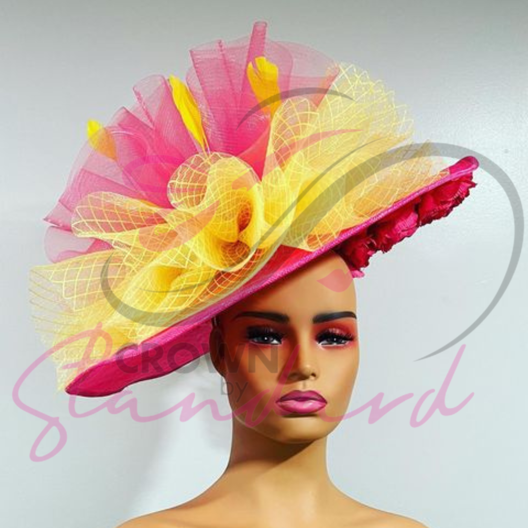 Pink Fascinator with Pink and Yellow Crinoline – Crown By Standard